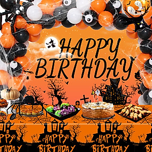 Halloween Birthday Party Decorations, Halloween Decorations Indoor/Outdoor for Kids, Halloween Party Decorations with Halloween Birthday Banner Backdrop Halloween Balloons Arch Kit