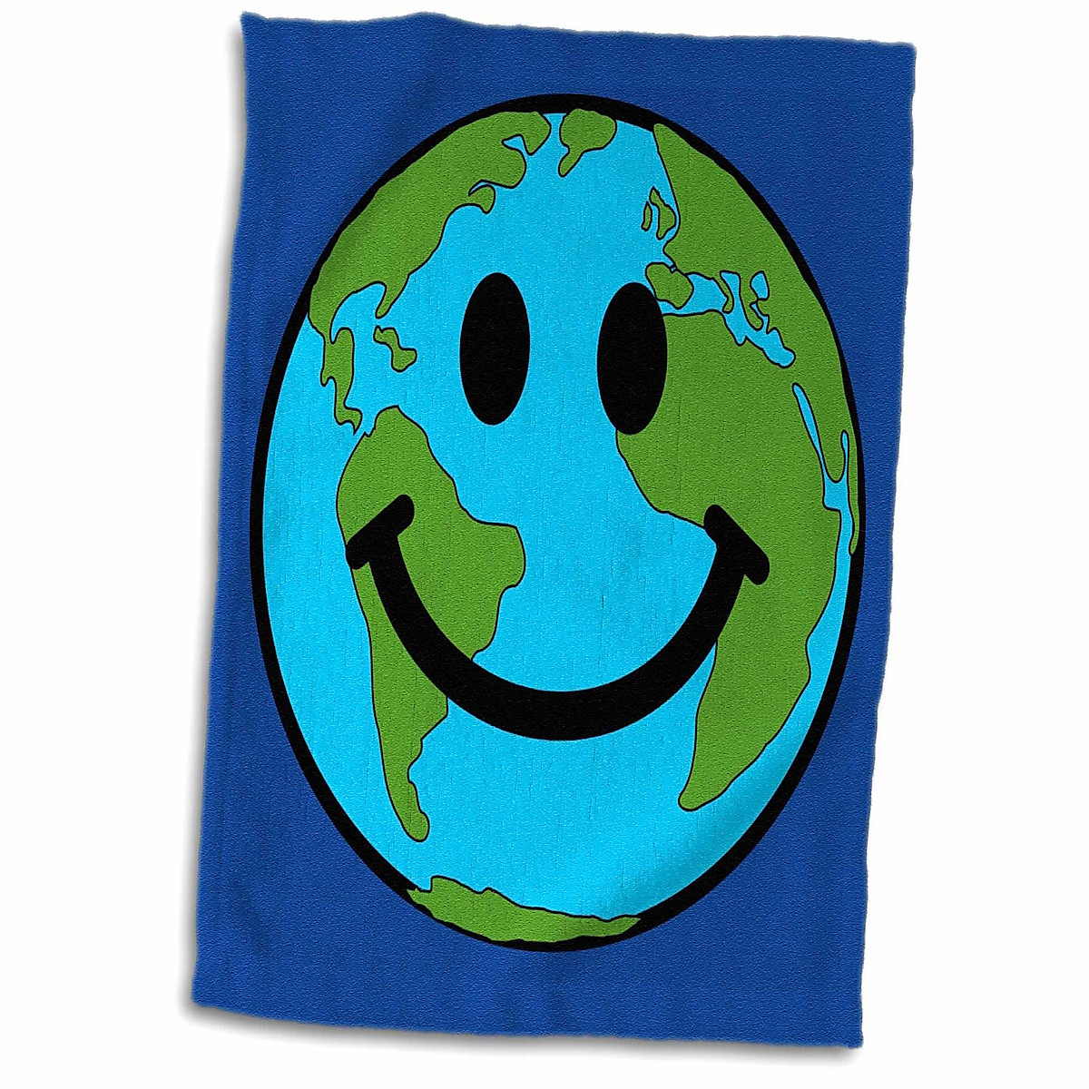 3dRose Planet Smiley Face-Happy World Globe Earth Day-Smilie for Peace Eco Friendly Green Symbol Towel, 15" x 22", White