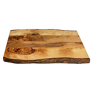 Tramanto Farmhouse Wooden Serving Board with Bark, Rustic Olive Wood Platter 15 x 10 Inch