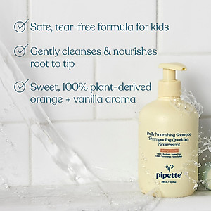 Pipette Daily Nourishing Shampoo - Tear Free Shampoo for Kids, Adds Moisture, 100% Plant-Derived Squalane and Quinoa, Orange + Vanilla Aroma, 11.2 fl oz