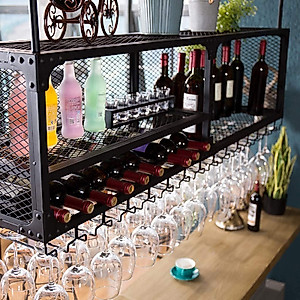 Hanging Wine Rack with Glass Holder and Shelf, Adjustable Metal Ceiling Bar Wine Glass Rack, Holds Any Type of Glassware Wine Glasses and Flutes Sand,80cm