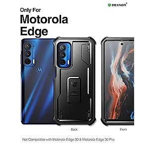 Dexnor for Motorola Moto Edge 2021 Case | Motorola Edge 5G UW Case, [Built in Screen Protector and Kickstand] Heavy Duty Military Grade Protection Shockproof Protective Cover for Men Women(Black)