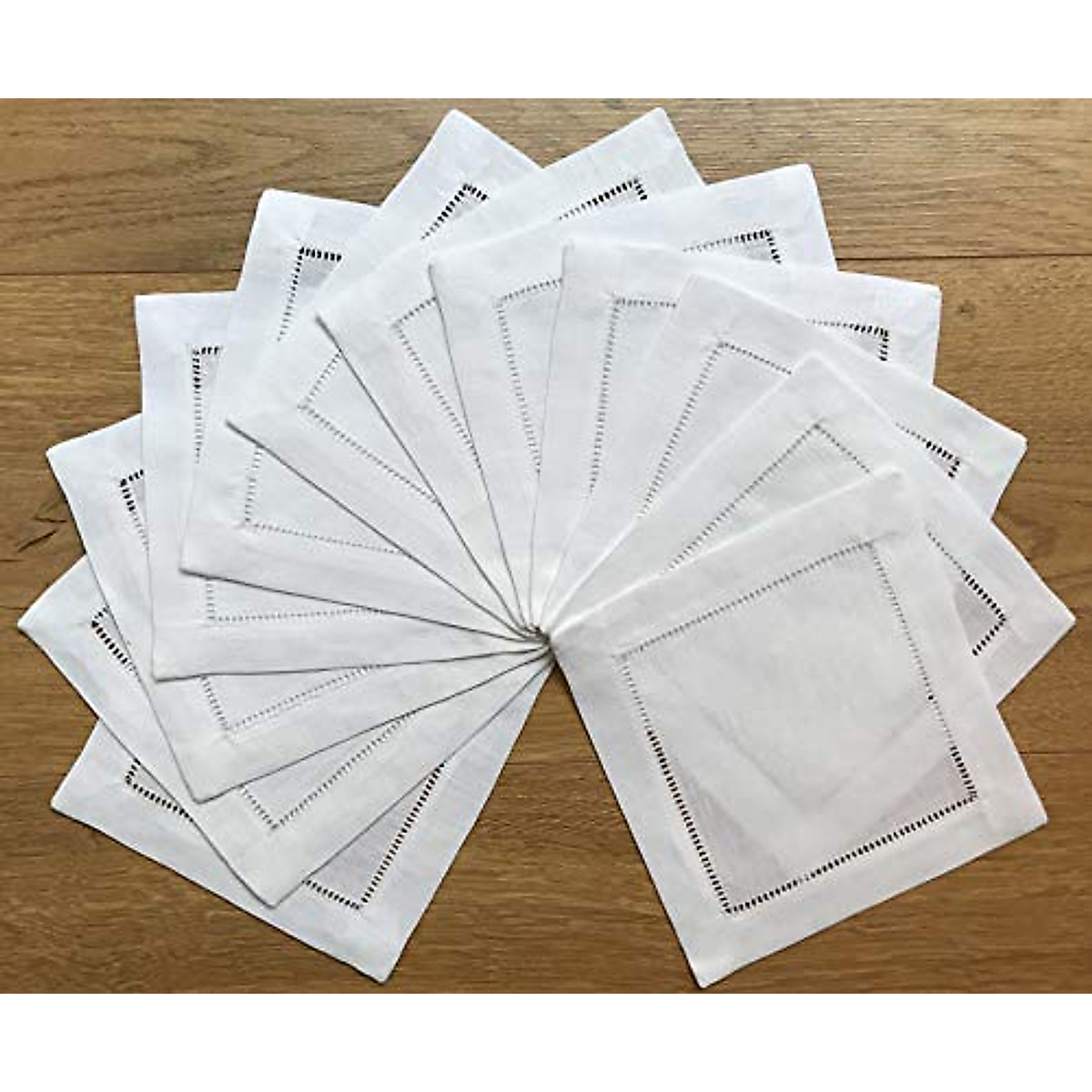 White Linen Cocktail Napkin 6"x6" Set of 50 Linen Cloth Napkin Coasters-Ladder Hemstitch 100% Linen Beverage Party Napkin Coaster Super Value Bulk 50 Pack