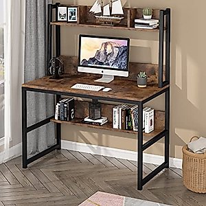 Tribesigns Computer Desk with Hutch, Modern PC Laptop Table Study Writing Desk with Storage Space, Wooden Home Office Desk, 107 x 50 x 140 cm