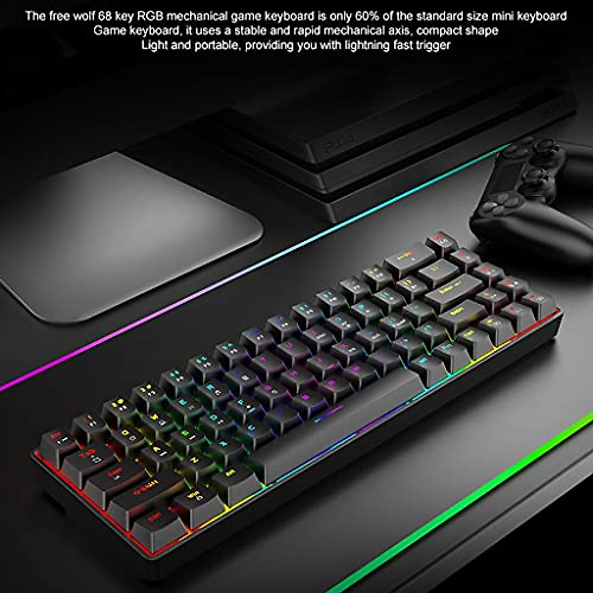 Qksky Wired Gaming Mechanical Keyboard 68 Key LED Backlit Two-Color Injection Luminous Keyboard for Laptop and Gamer Pro 68 Key Gaming Keyboard USB