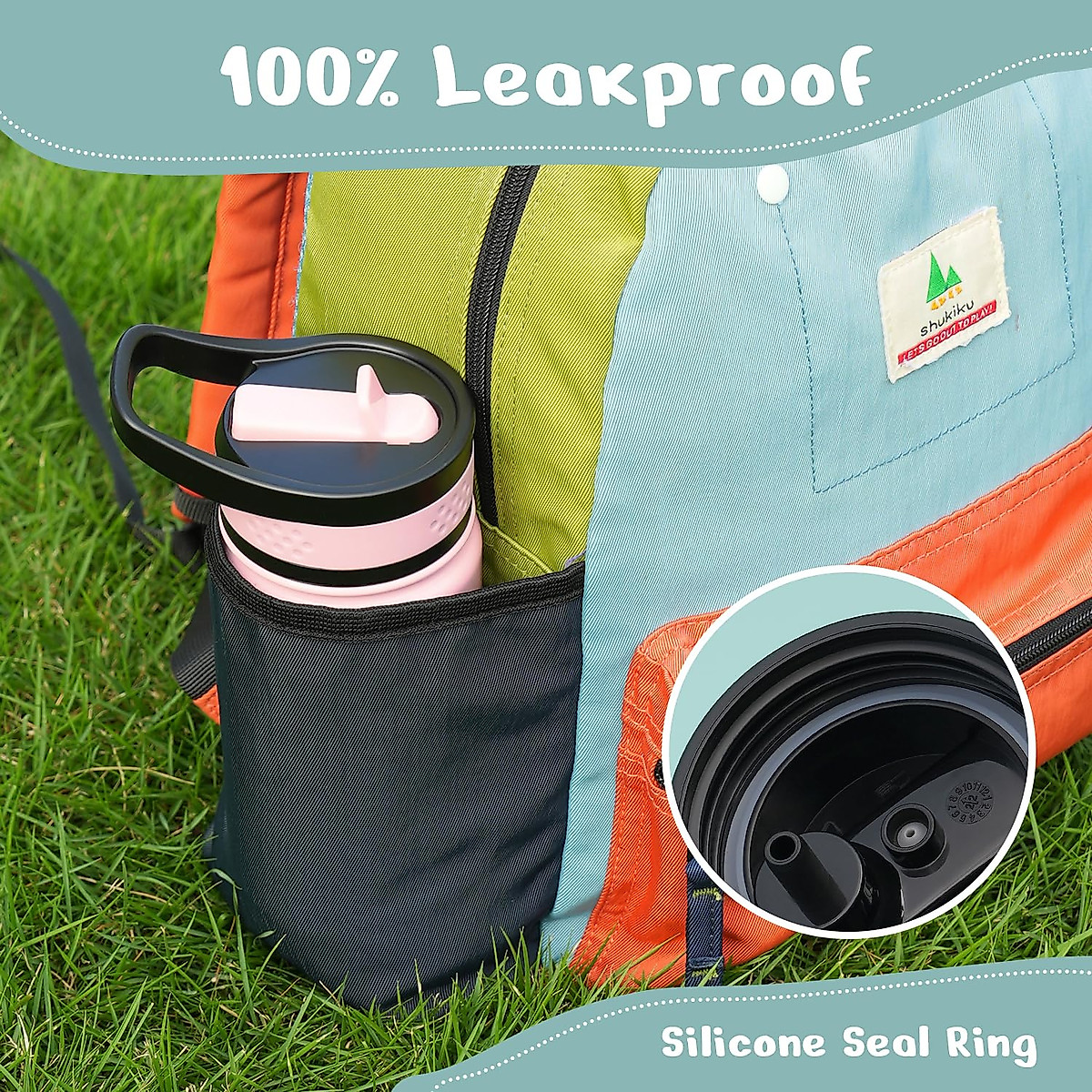 BUZIO Insulated Water Bottle for Kids, Modern Vacuum Insulated Hydro Bottle with 2 Straw Lids, 14oz Double Walled Wide Mouth Sports Drink Flask with Pink Unicorn Patterns, Simple Thermo Canteen Mug