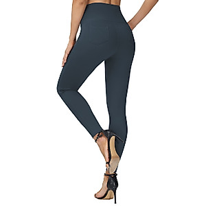 THE GYM PEOPLE Women's Casual Yoga Leggings High Waisted Tummy Control Workout Pants with 4 Pockets Charcoal Grey
