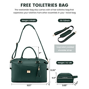 LOVEVOOK Travel Duffle Bag for Women, Leather Carry On Weekender Bag with Toiletry Bag, Waterproof Overnight Bag Tote Gym Duffel Bag with Wet Pocket for Hospital Yoga Sports Dance Green