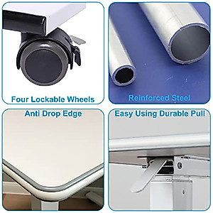 HITACTS Overbed Table Heigh Adjustable Pneumatic Hospital Bed Table with Lockable Wheels Rolling Bedside Table Standing Desk Over Bed for Home Office Height 29"-44"