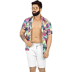 LA LEELA Men's Hawaiian Shirt Camp X-Large Alcohol Ink Paint Multicoloured