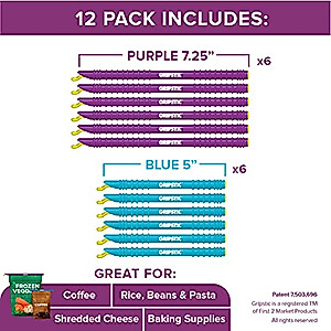 GRIPSTIC Bag Sealer - Reusable Chip Clips, Bag Clips. Patented. Airtight & Waterproof Seal on Food Storage Bags, Kids Snacks & More. Near Zero Waste. 12ct Small