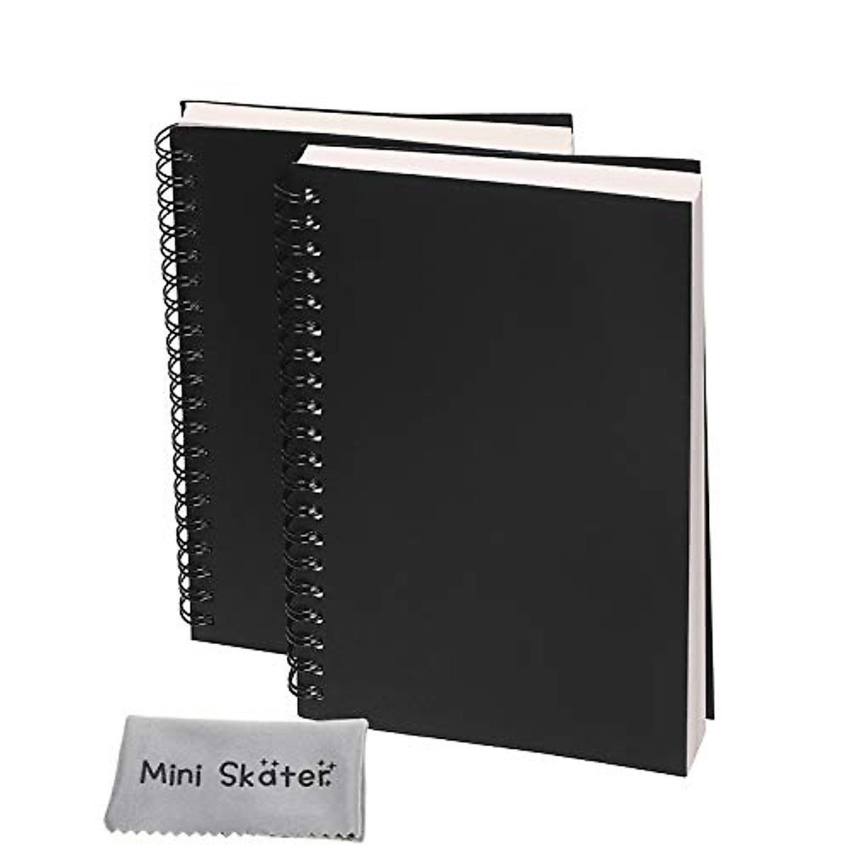 Mini Skater Set of 2 Black Notebook Blank Journal Memo Notebooks for Classroom School Students 100 Pages 50 Sheets (7 x 4.7 inch ,Black (Blank))