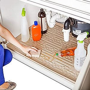 Xtreme Mats - Waterproof Under Sink Mat for Kitchen, Pick Your Size - 34" 1/4 x 22 1/4 - Kitchen Cabinet Shelf Protector, Flexible Under Kitchen Sink Drip Tray Liner - CM-36-BEIGE