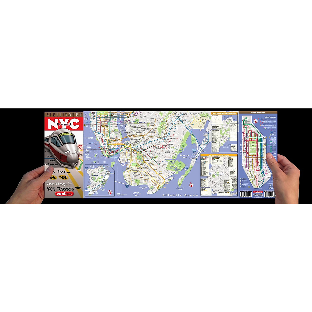 StreetSmart NYC Transit Map by VanDam-Laminated pocket size Transit map w/ subway, bus, ferry and train lines plus attractions in the Five Boros of ... Staten Island, 2024 Edition Map – Folded Map