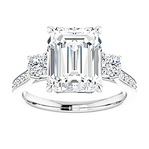 925 Silver, 10K/14K/18K Solid Gold Moissanite Engagement Ring, 3.5 CT Emerald Cut Handmade Solitaire Ring Diamond Wedding Ring for Women/Her, Anniversary Propose Gift, VVS1 Colorless