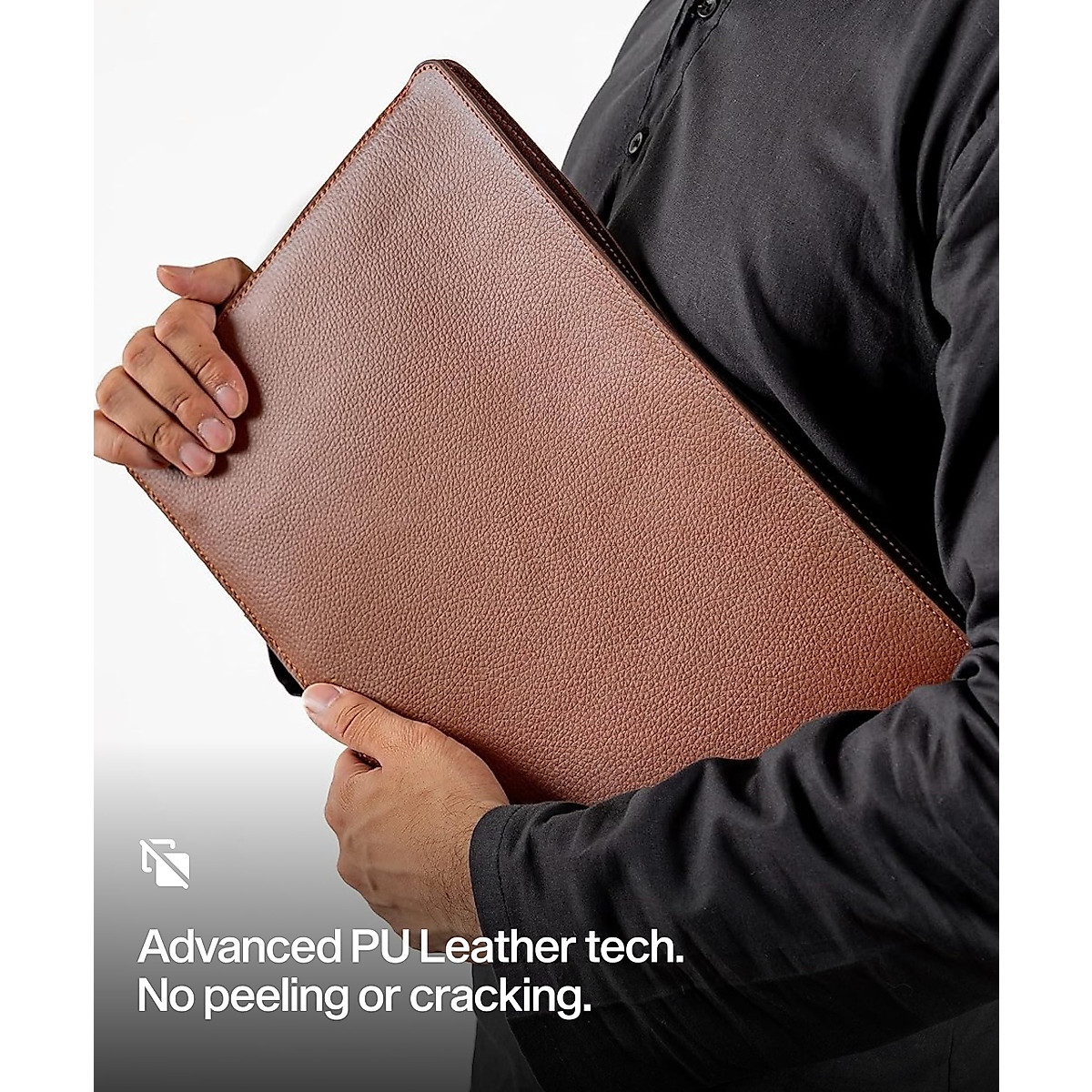 Dawn & Dusk 13 inch Laptop Sleeve Compatible with MacBook Pro & MacBook Air, PU Leather, Handmade, Slide-in Edition ©, Brown.