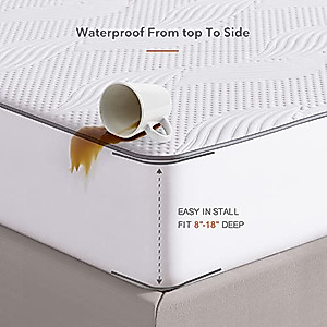 Sweetnight 3 Inch Mattress Topper Queen Size with Waterproof Mattress Protector, Memory Foam Topper Infused Gel & Bamboo Charcoal, Cooling & Ventilation, Plus 4 Bed Sheet Holder Straps, Medium Plush