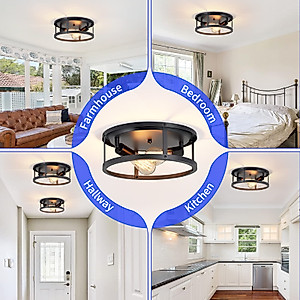 SKEJAO 13 inch Black Flush Mount Ceiling Light Fixture,2-Light Hallway Light fixtures Ceiling,Light Fixtures Ceiling Mount for Kitchen,Farmhouse,Bedroom (2 Pack)