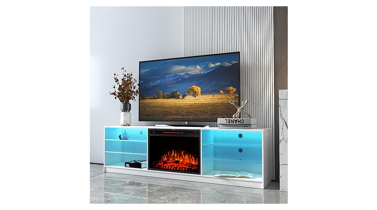 Modern Fireplace TV Stand with Electric Fireplace & Storage