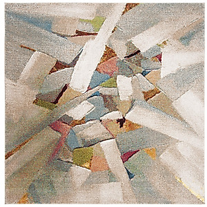 SAFAVIEH Porcello Collection 6'7" Square Grey/Multi PRL6937B Modern Abstract Non-Shedding Living Room Bedroom Dining Home Office Area Rug