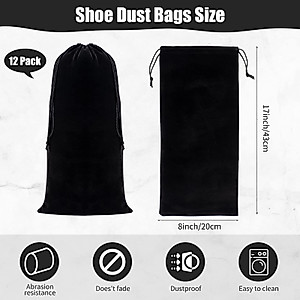 12 Pcs Shoe Bags for Travel Shoe Dust Bags Black Duster Flannel Shoe Pouch Washable Shoe Covers with Drawstring Breathable for Home Luggage, 8 x 17 Inch