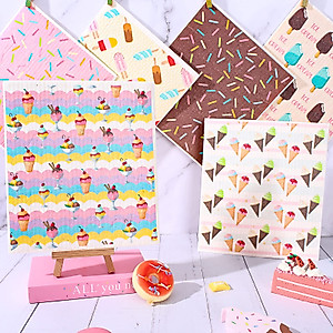 Whaline 6Pcs Ice-Cream Colorful lce Lolly Pattern Swedish Kitchen Dishcloths Reusable Dish Towels Cotton Absorbent Cleaning Cloth for Summer Holiday Home Party Kitchen Bathroom Cleaning 6.7 x 7.7 Inch