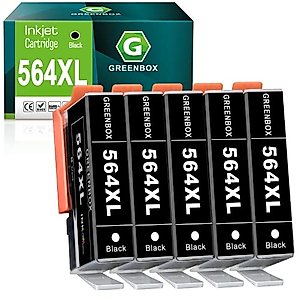 GREENBOX Compatible 564 564XL Ink Cartridge Replacement for HP 564 564 XL for HP Photosmart c309a c309g b209a 7520 7525 5510 5520 C5580 Printer (5 Black)