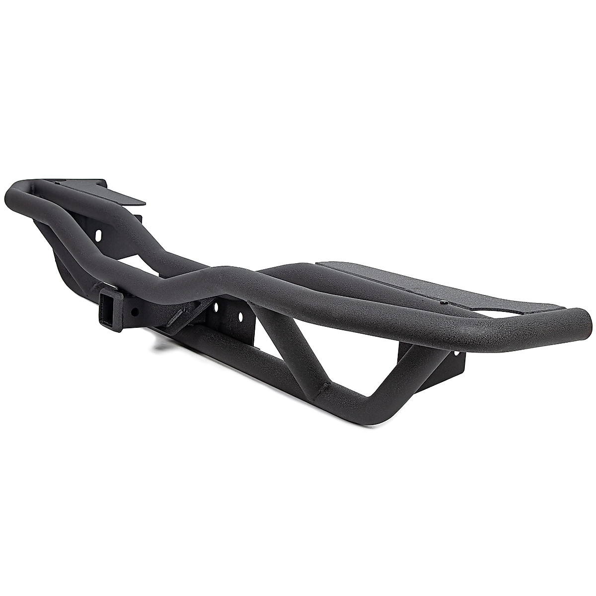 ECOTRIC Tubular Rear Bumper Compatible with 2007-2018 Jeep Wrangler JK W/ 2" Hitch Receiver Steel Rock Crawler Textured Black