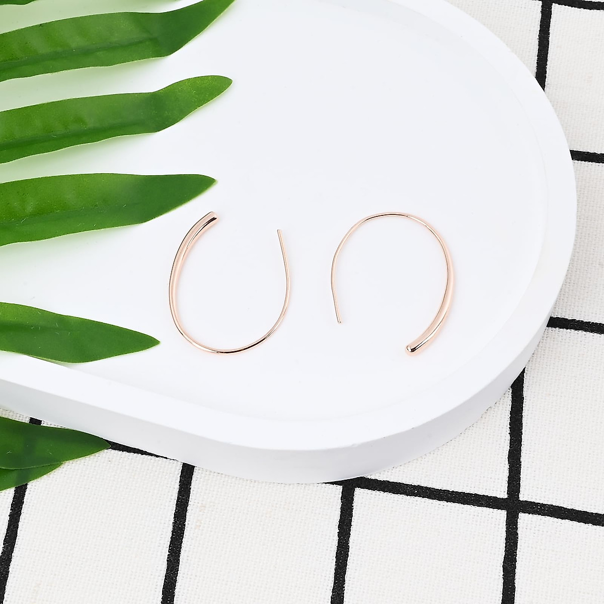 Handmade Pull Through Earrings Rose Gold Earrings Hypoallergenic Drop Open Hoop Earrings Dangle Threader Silver Earrings for Women Trendy