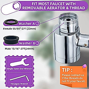 Splash Filter Faucet Aerator with Solid Brass Robotic Arm, 8pcs Replace Water Purifier, 1080° Rotating Tap Extender, 2 Water Outlet Modes, For Bathroom and Kitchen Sink, Washing and Gargling.