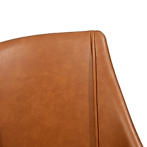 FurnitureR Modern Set of 2 Upholstered Accent Mid Century Armless Leisure Kitchen Living Room Faux Leather Desk Side Metal Black Gold Legs Dining Chair, 19.5" D x 17.7" W x 32.5" H, Cognac