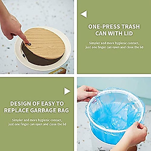 IBPNKFAZ89 Small Trash Can with Lid an of a Burning Flaming American Football Ball on fire Tearing a Hole Garbage Bin Wood Waste Bin Press Cover Round Wastebasket for Bathroom Bedroom Office Kitchen