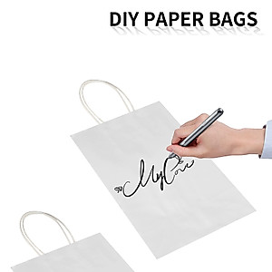 Toovip 100 Pack 5.25x3.25x8.25 Inch Small White Kraft Paper Bags with Handles Bulk, Gift Wrap Bags for Favor Grocery Retail Party Birthday Shopping Business Goody Craft Sacks Merchandise Take Out Cub