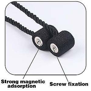 Groleca 4 Pack Magnetic Curtain Tiebacks Curtain Holdbacks Curtain Ties Outdoor Curtain Tiebacks Modern Rope Tiebacks Drapery Holdbacks Tie Backs for Curtains (Black, 4)
