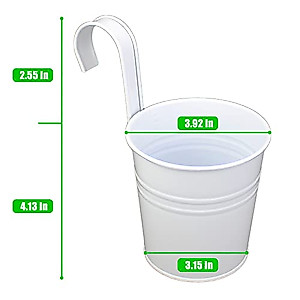 4 Inch Metal Iron Hanging Flower Plant Pots,10 Pack Colorful Balcony Garden Planters with Hanging Fence Plant Planter with Detachable Hook (White)