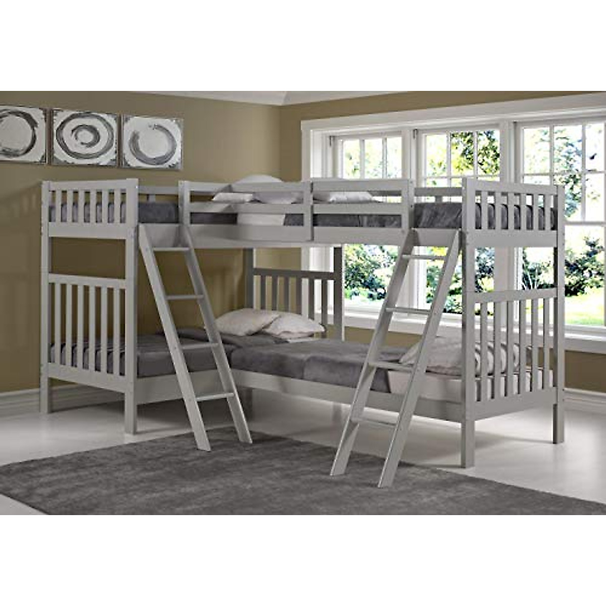 Alaterre Furniture Aurora Twin Wood Bed with Quad Extension, Dove Gray Bunk