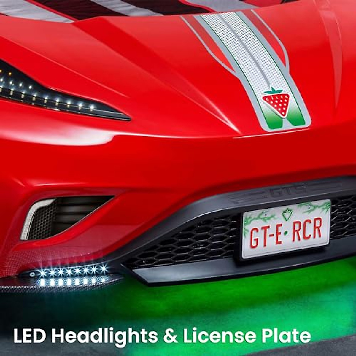 Cilek GTS EV Twin Race Car Bed, Remote Control, LED Lights, EV Sound FX, Vegan Leather Interior, License Plate, Red