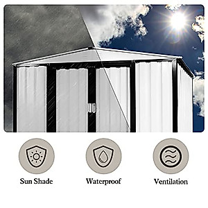 Incbruce Outdoor Storage Lawn Steel Roof Style Sheds 4' x 6' Outside Tool House with Sliding Door (White)