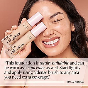 Mally Beauty Stress Less Performance Foundation - Medium - Buildable Medium to Full Coverage - Lightweight Foundation Liquid - Niacinamide Brightens and Hydrates Skin - Satin Finish