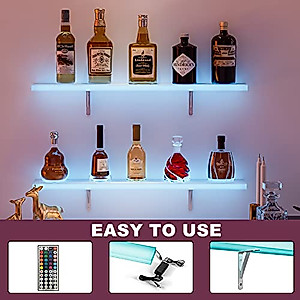 Oarlike LED Liquor Bottle Display Shelf 32 inch Acrylic Lighted Bar Shelf with RF Remote Controller for Home Commercial Bar Floating Wall Mounted Display Shelves 2 Pieces