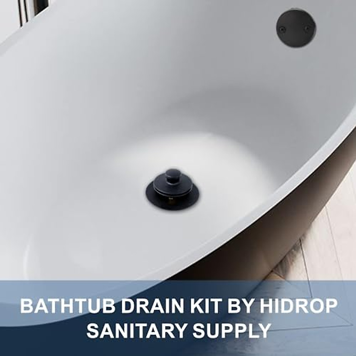 Black tub Drain Lift &Turn Tub Trim Set with Two-Hole Overflow Faceplate Conversion Kit Assembly, Hidrop Bathtub Drain Replacement Trim Kit and Universal Fine/Coarse Thread, Matte Black