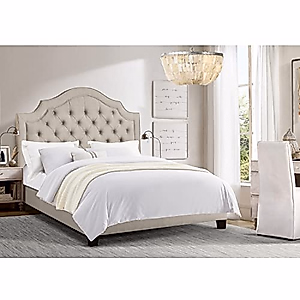 Rosevera Jardin Button Tufted Platform Bed Frame/Fabric Upholstered Bed Frame with Adjustable Headboard/Wood Slat Support,Full, Beige