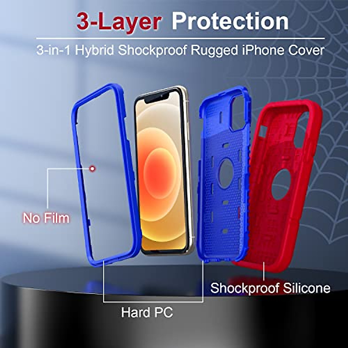 Grifobes Case for iPhone 12, Phone case iPhone 12 Pro for Boys, Thick Silicone 3-in-1, Heavy Duty Shockproof Rugged Rubber Protective Apple iPhone 6.1 inch 2020 Cover for Kids Children Men, Red+Blue