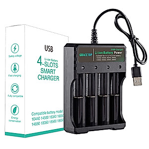 18650 Battery Charger 4 Bay, 18650 Charger 2A Quick Charger for 3.7V Rechargeable Batteries 18650 17670 16340 14500 10440 Battery (Not Included Batteries)