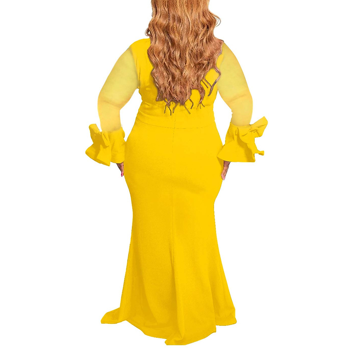 IyMoo Women's Sexy Plus Size Bodycon Ruffle Shoulder Cocktail Evening Mixi Dress Yellow 2XL