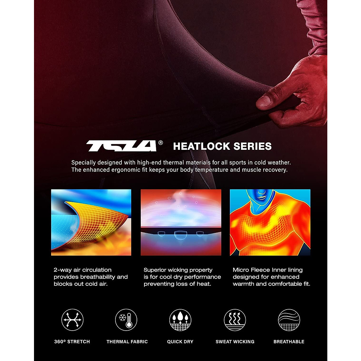 TSLA Men's Thermal Long Sleeve Compression Shirts, Athletic Base Layer Top, Winter Gear Running T-Shirt, Heat Core 2pack Black & Red/Olive, Large