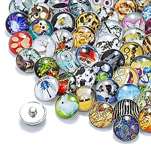 Soleebee BL005 100 pcs Mixed Random Aluminum Glass 18mm Snap Buttons Jewelry Charms (Multi-Style)