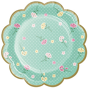 Floral Themed Tea Party Supply Pack Bundle Includes Paper Dessert Plates & Napkins for 16 Guests