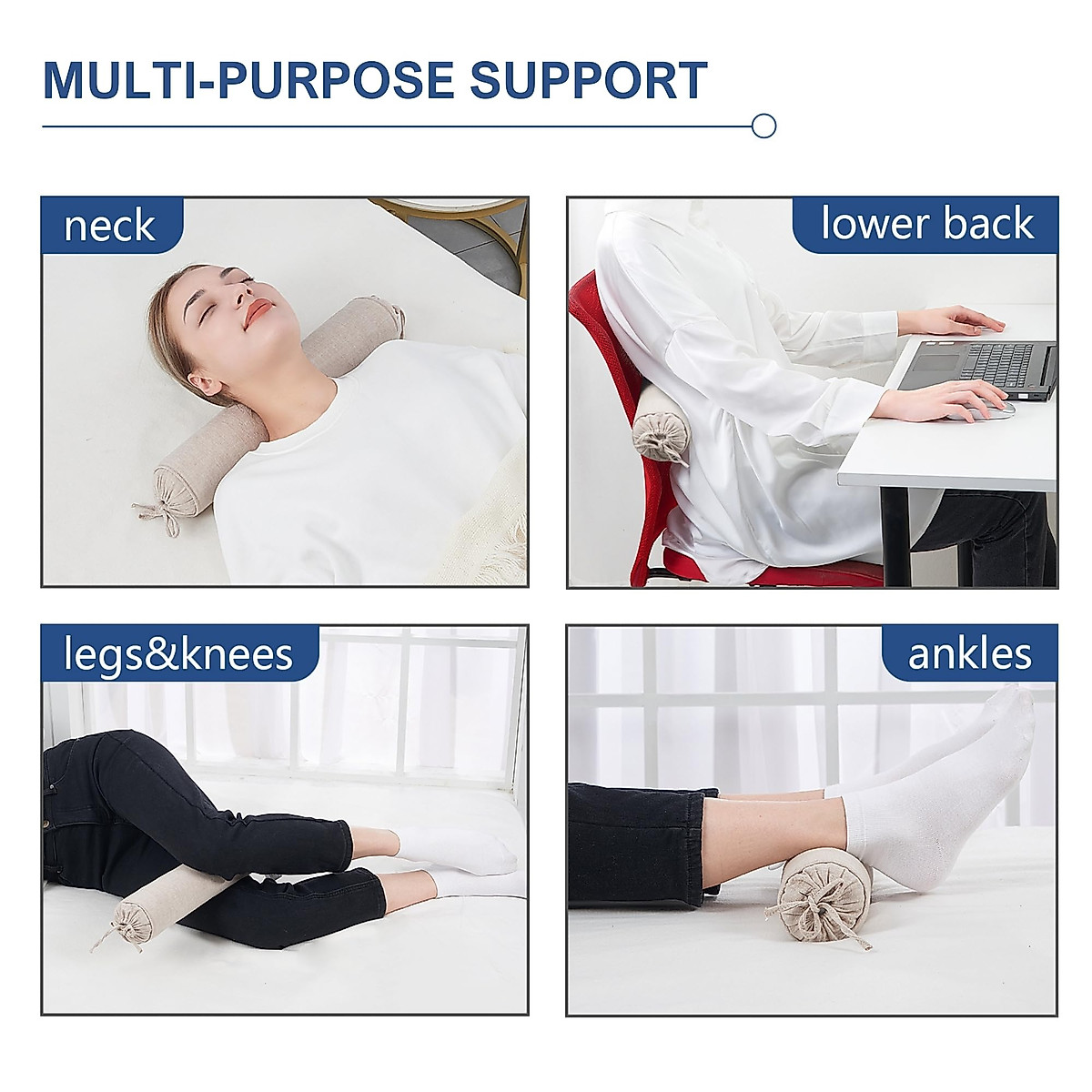 Buckwheat Pillow for Sleeping 3" x 16" Organic Cotton Adjustable Firm Cervical Roll Bolster Cylinder Recliner Neck Roll Pillow for Sleeping Pain Relief Round Neck Support Lumbar Bed Legs Back Yoga