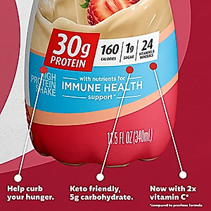 Premier Protein Shake, Strawberries & Cream, 30g Protein, 1g Sugar, 24 Vitamins & Minerals, Nutrients to Support Immune Health,11.5 fl oz